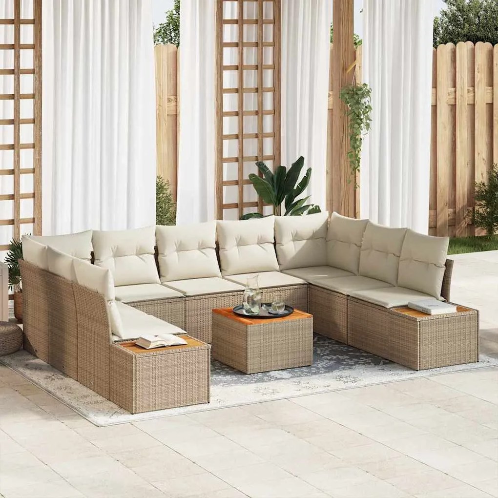Sada zahradních pohovek 10 ks Béžová Poly ratan 3348172