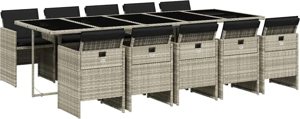 11dílný zahradní jídelní set s poduškami světle šedý polyratan 3210575