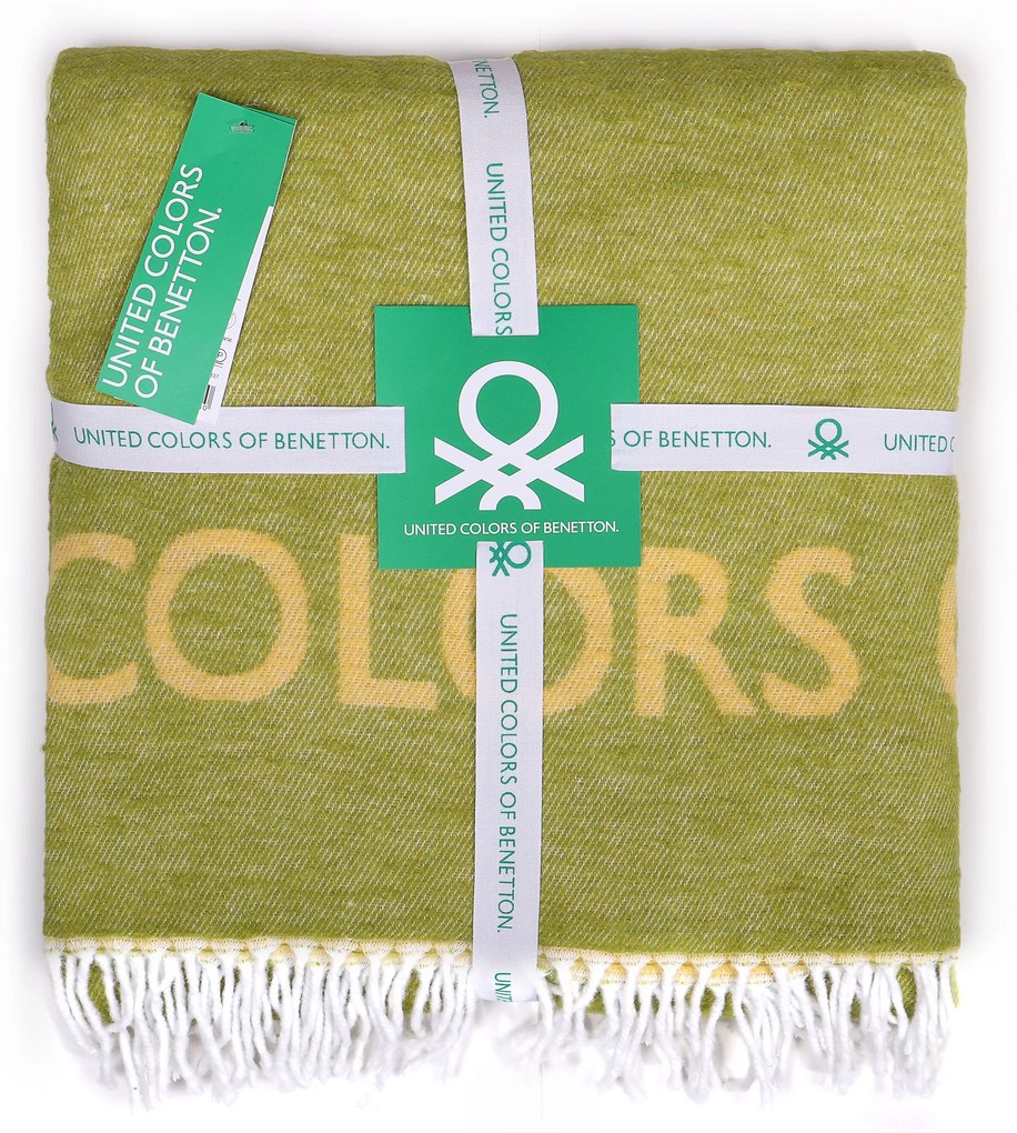 Zeleno-žlutá deka United Colors of Benetton 60% bavlna 40% akrylová tkanina / 140 x 190 cm