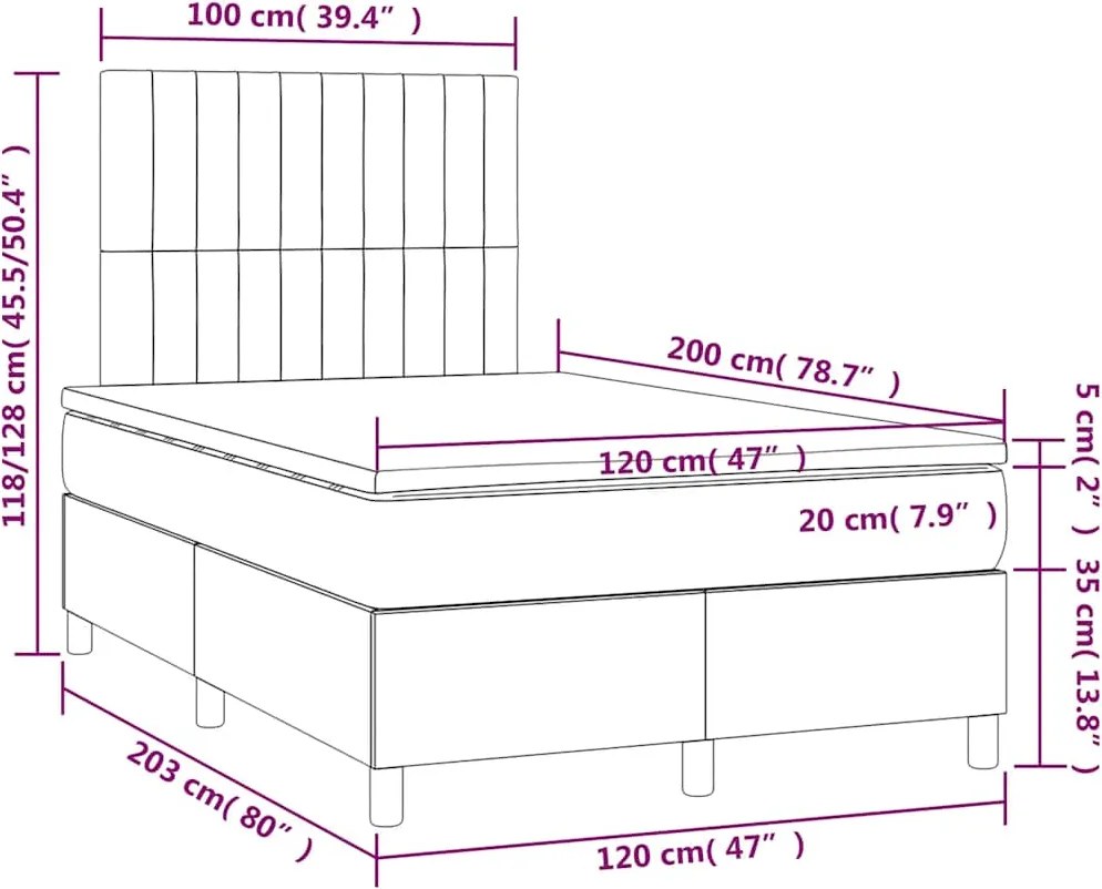 Box spring postel s matrací tmavě modrá 120 x 200 cm samet 3143137