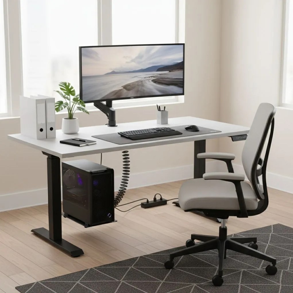 Výškově nastavitelný stůl OfficeTech C, 180 x 80 cm, černá podnož, světle šedá