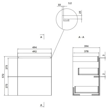 Cersanit Larga, závěsná umyvadlová skříňka 50cm, bílá lesklá, S932-067