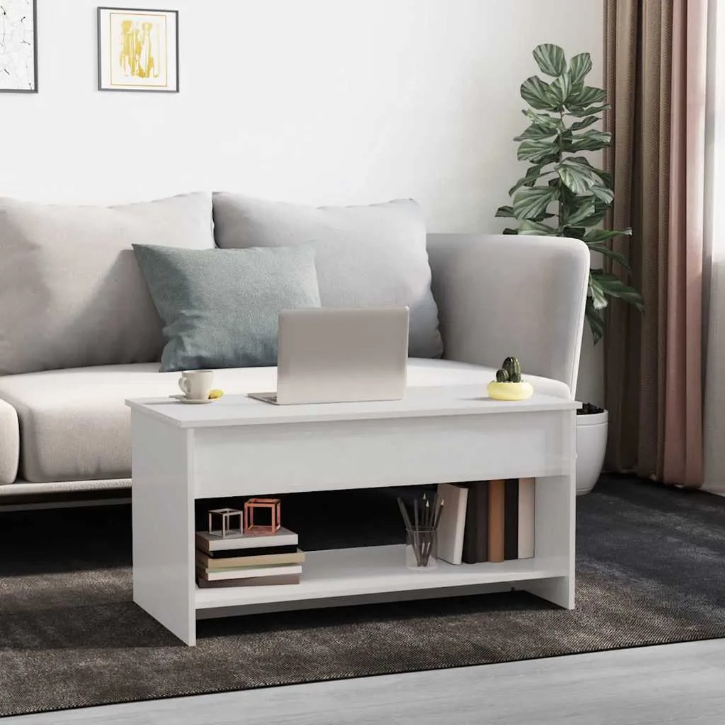 vidaXL Konferenční stolek 102 x 50 x 52,5 cm kompozitní dřevo [809647] Barva: bílá s vysokým leskem