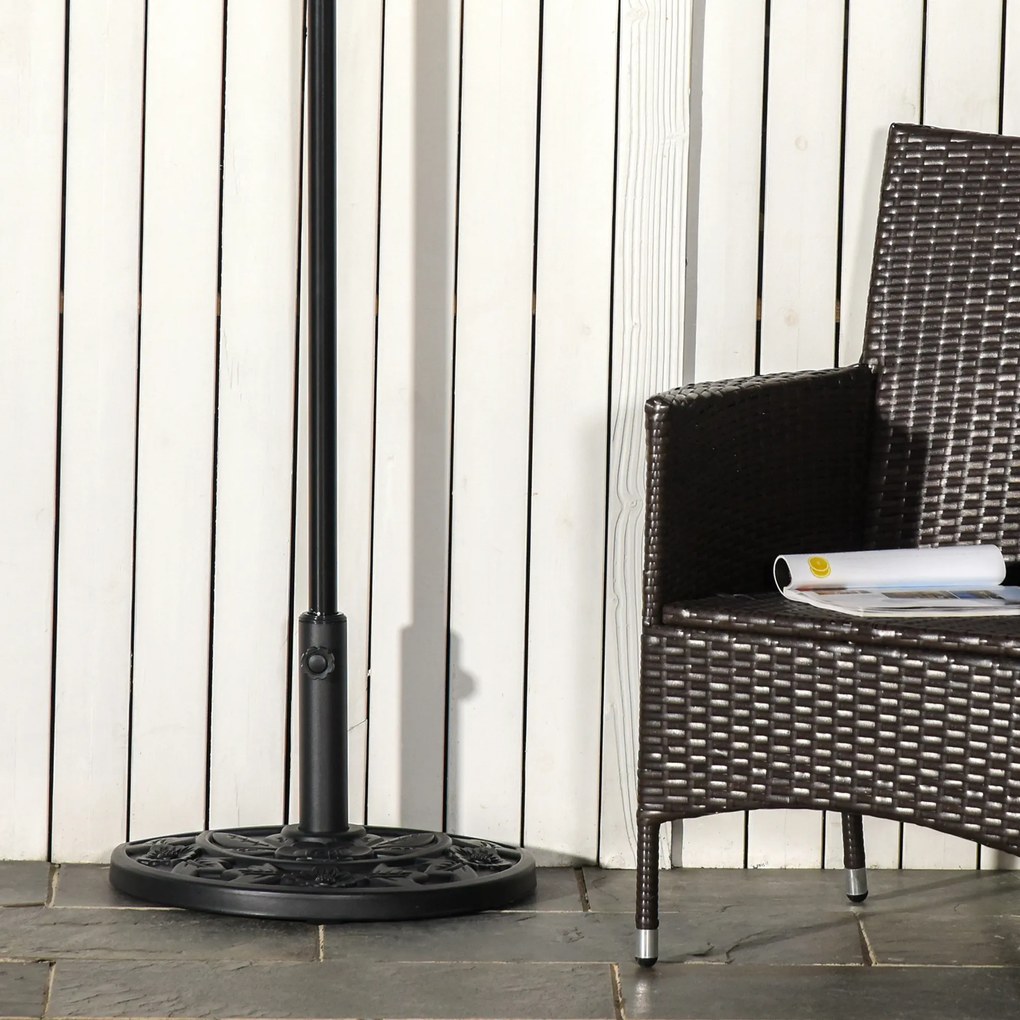 Stojan na slunečník Outsunny 9kg podstavec na zahradní slunečník s motivem květin pro tyče slunečníku Ø35/38/48 mm, HDPE, půlkruhový, černý | Aosom.de