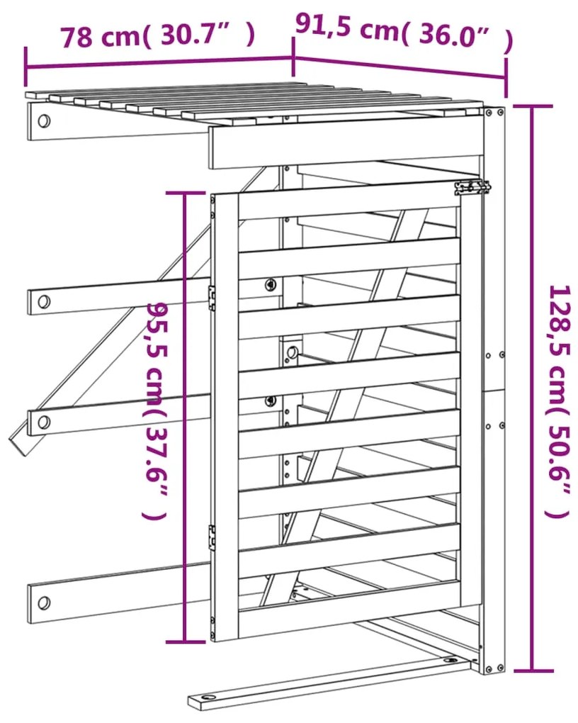 vidaXL Nástavec pro úložný box na popelnice černý masivní borové dřevo