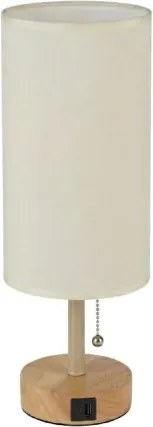 Brilagi - Stolní lampa s USB portem TABLON 1xE27/25W/230V dub/béžová/krémová