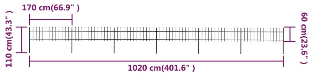 vidaXL Marketos Zahradní plot s kopím nahoře ocelový 1070 x 60 cm černý