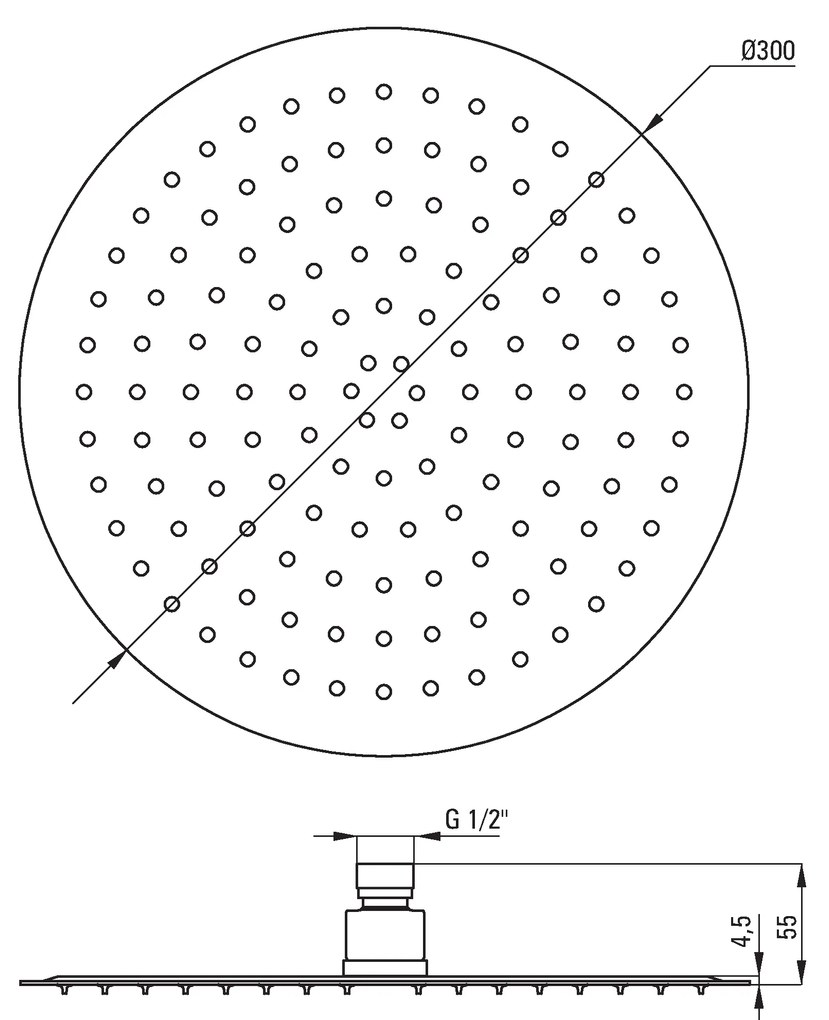 Deante Floks, dešťová hlavice z nerezové oceli O300 mm kulatá, chromová, NAC_003K