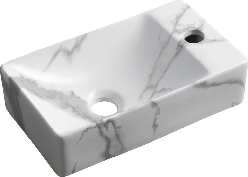 Sapho Small - Umývátko Margitha 38x22 cm, bez přepadu, otvor pro baterii, carrara MGT38217