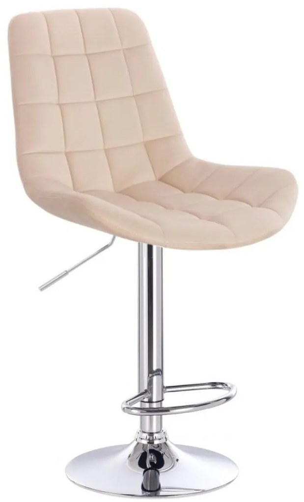 LuxuryForm DESIGN Barová židle PARIS VELUR na stříbrné kulaté podstavě - krémová