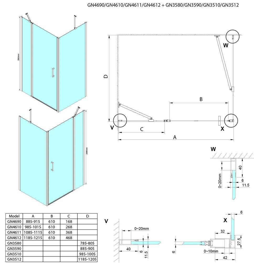 Gelco LORO obdélníkový sprchový kout 1000x1200 mm GN4610-02