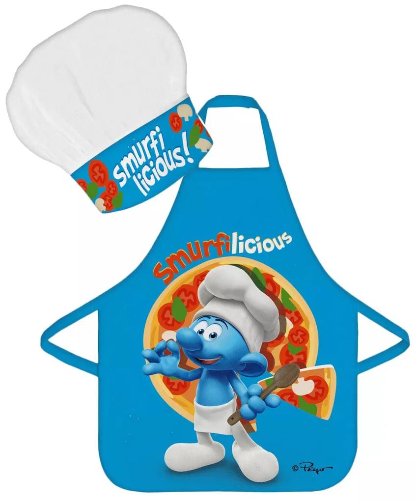 Dětská zástěra s kuchařskou čepicí ŠMOULOVÉ - modrá