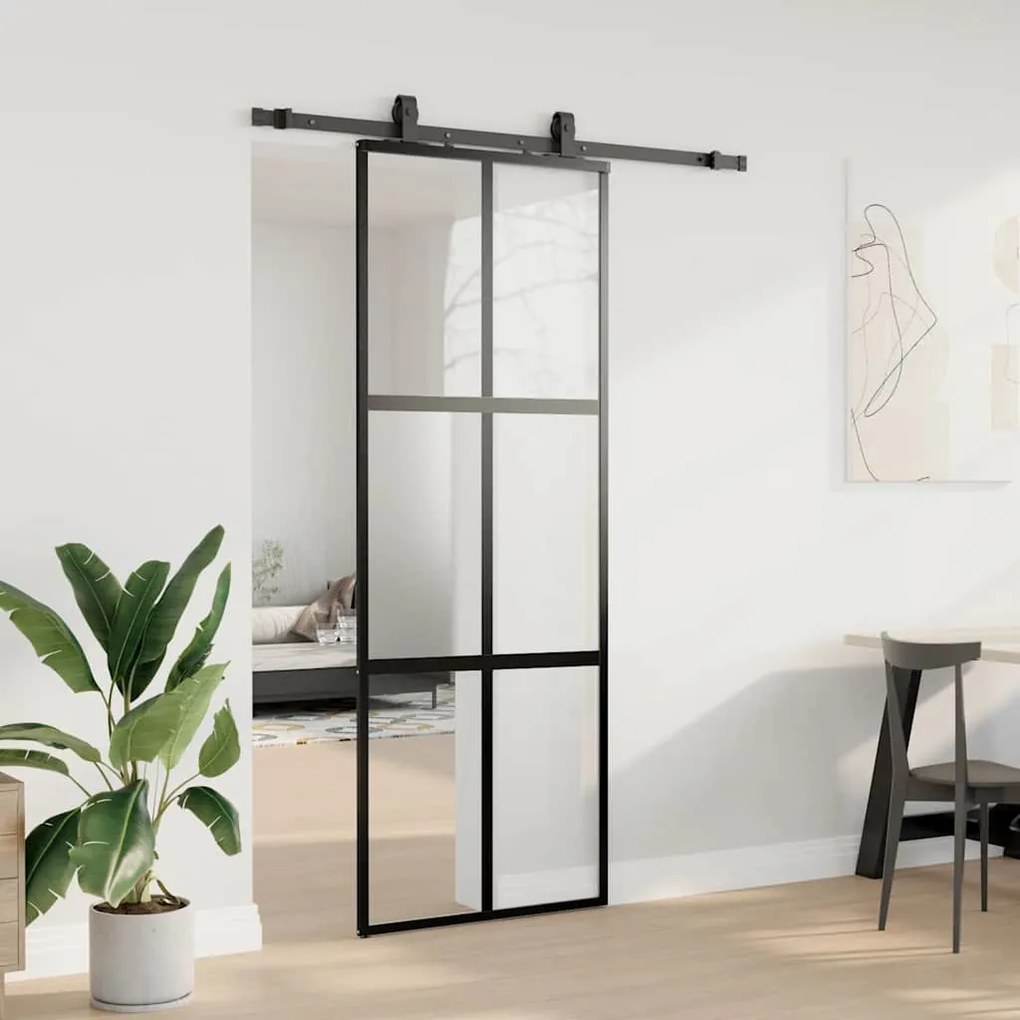 Posuvné dveře se sadou kování černé 76x205 cm Tvrzené sklo 3375915