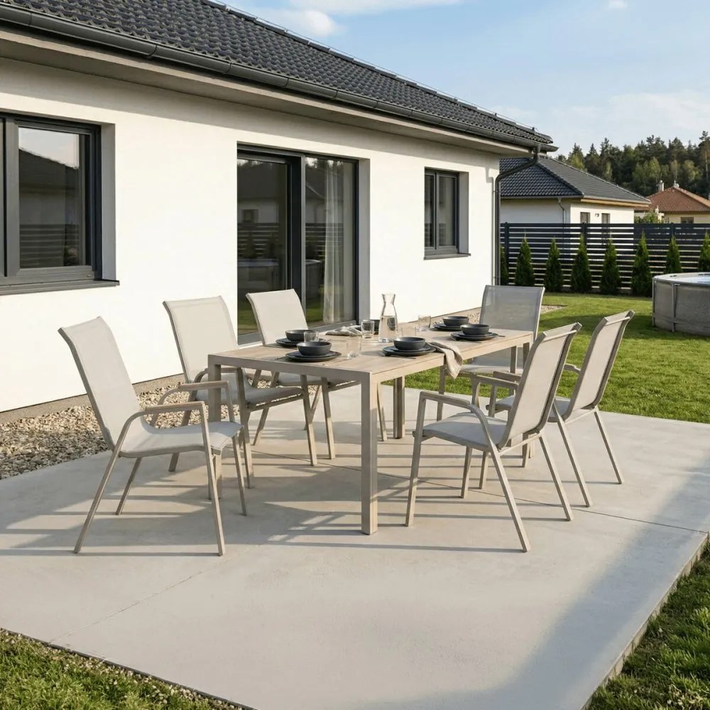 Zahradní stůl AZT-S1215 CRM, kov, polywood, béžová (150 x 89,5) cm