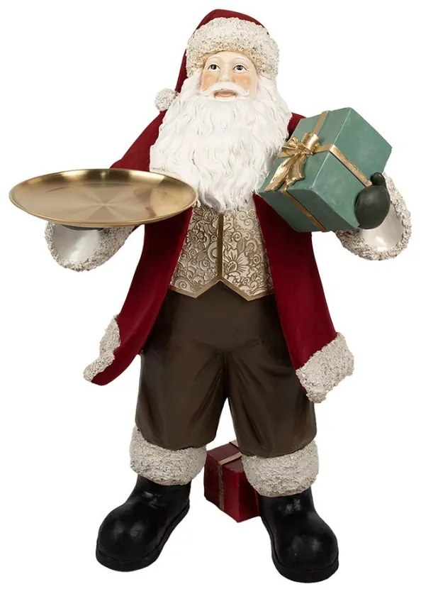 Vánoční dekorace socha Santa Claus s podnosem a dárkem - 56*50*91 cm