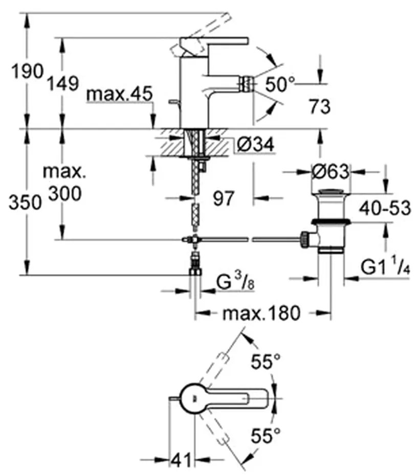 Grohe Lineare - Páková bidetová baterie, chrom 33848000