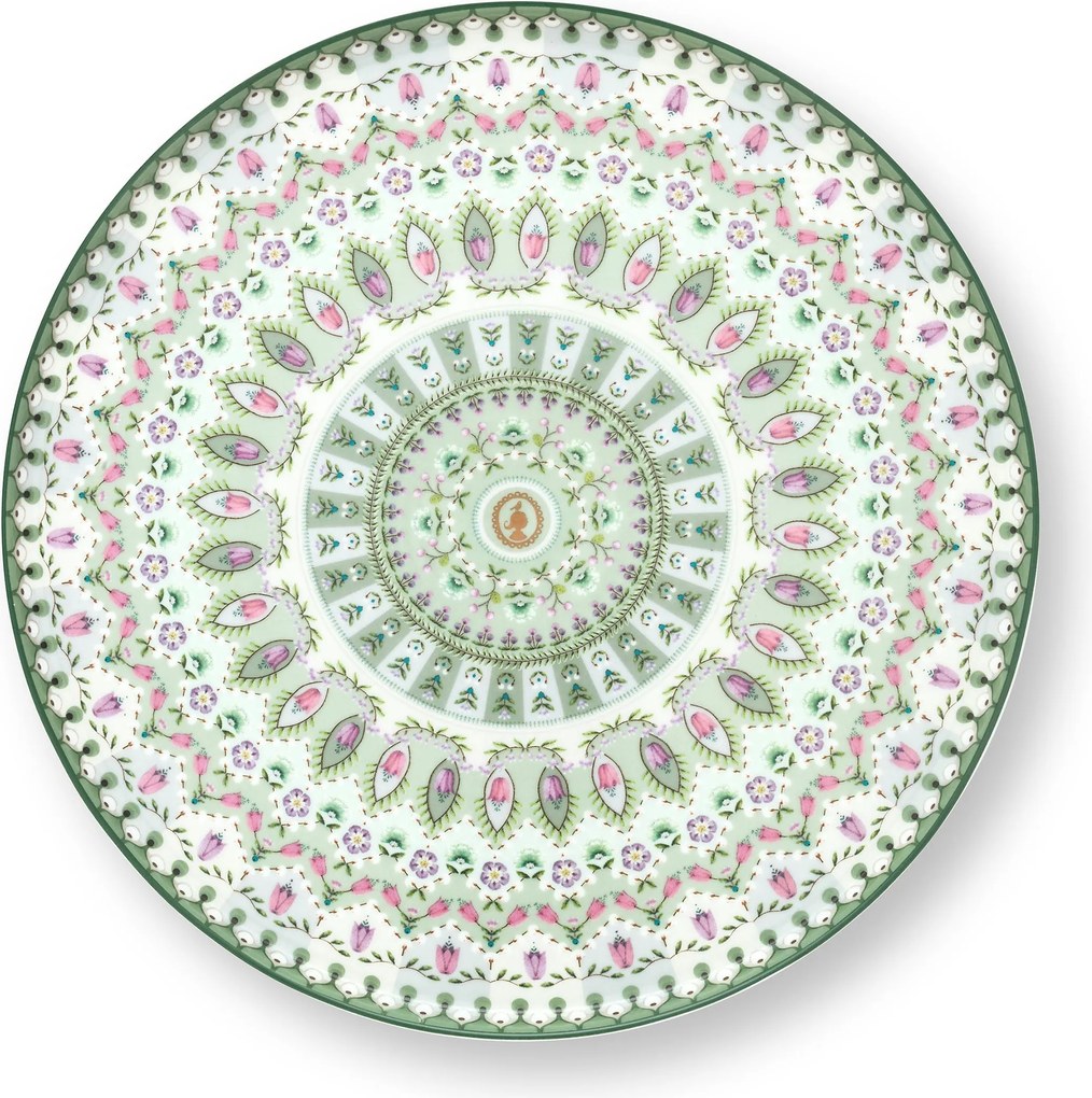 Pip Studio Lily & Lotus dortový podnos Ø21cm, zelený (porcelánový servírovací podnos)