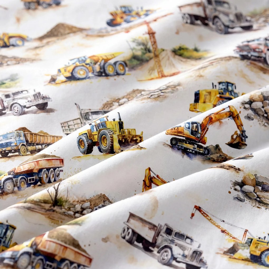 Perkálové bavlněné povlečení do postýlky Stavební stroje Velikost: 100 x 135 + 45 x 65