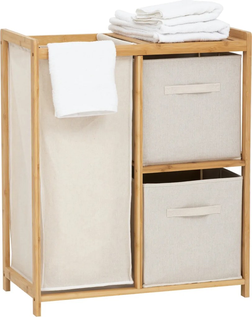 Bambusový regál s košem na prádlo TIDY BOX a úložnými boxy, 66 x 33,3 x 78,5 cm