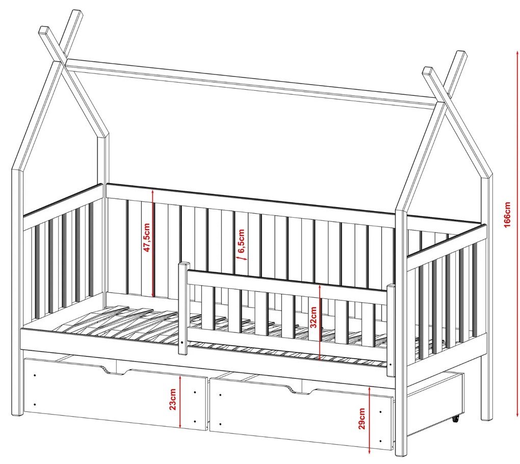 Legno Dětská postel ve tvaru stanu Šimon bílá Rozměr (cm): 80x180