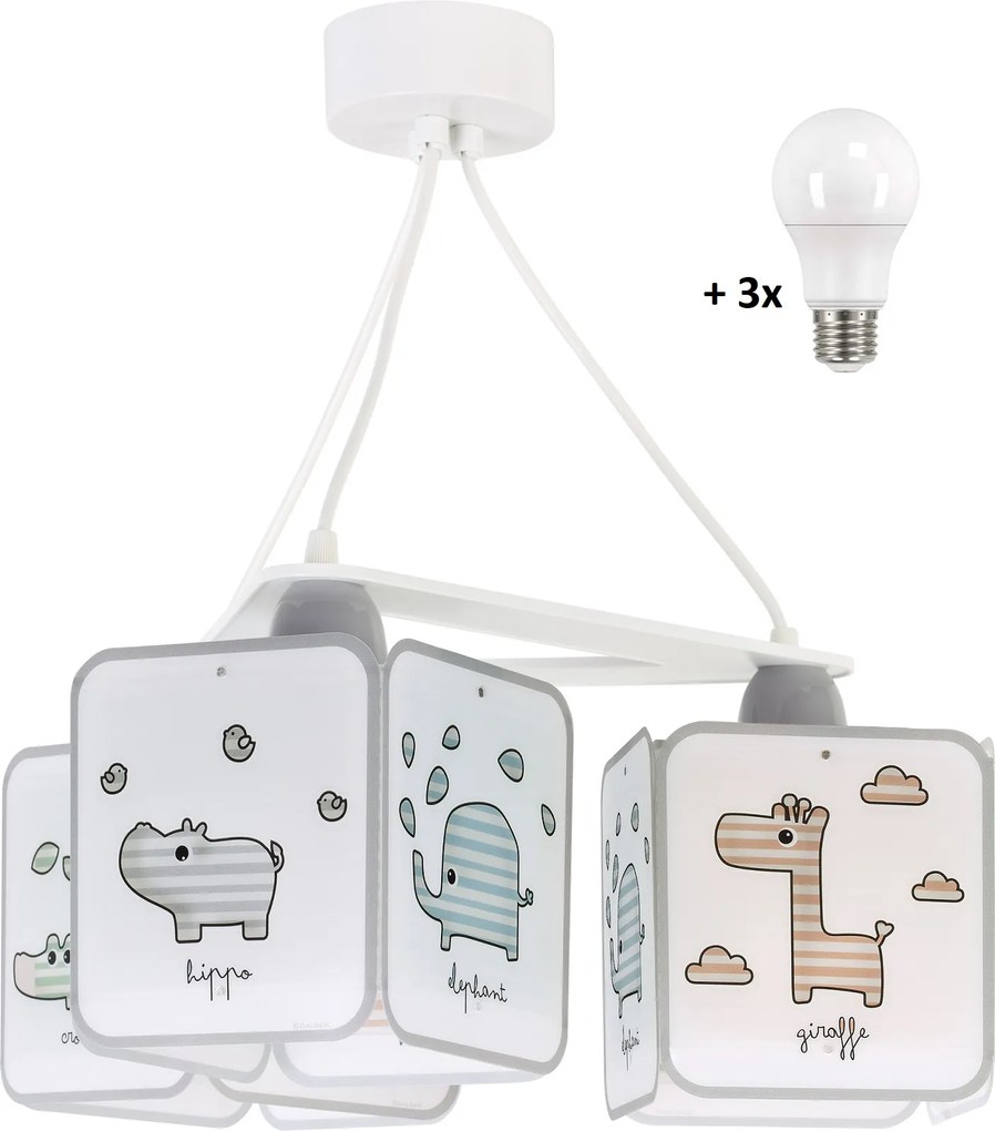 Dalber 75124 BABY ZOO - Dětské závěsné svítidlo se zvířaty + Dárek 3x LED žárovka