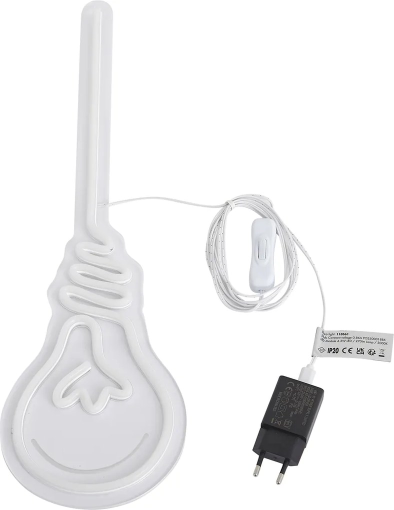 Neonová nástěnná lampa teplá bílá vč. LED - Žárovka