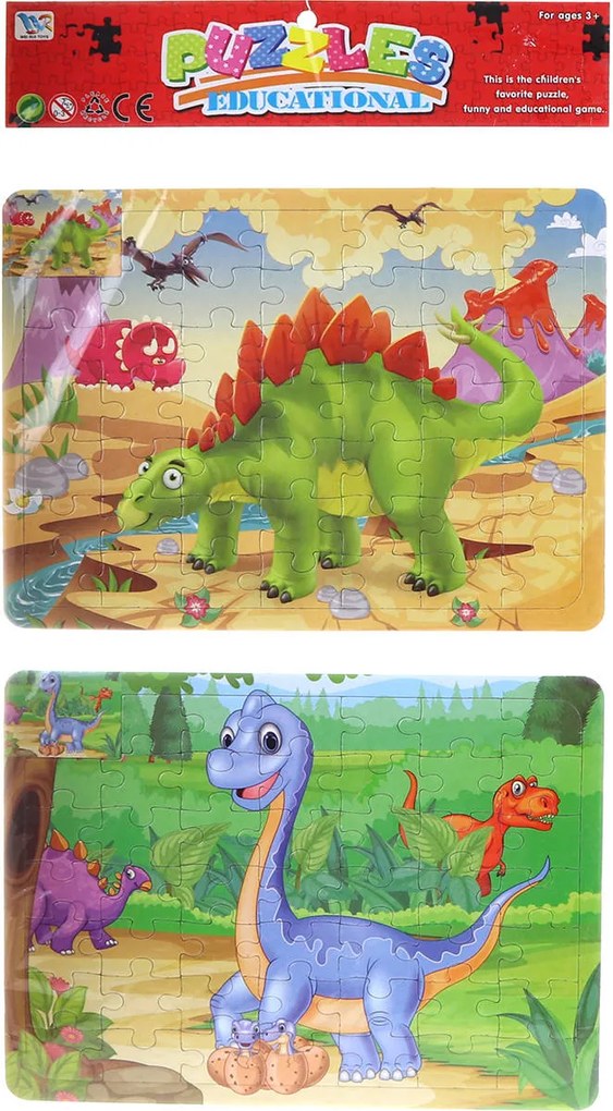 _Ostatní 1_ PUZZLE Dinosauři skládačka 2ks v rámečku 2x 49 dílků s omalovánkou 2 druhy 157727