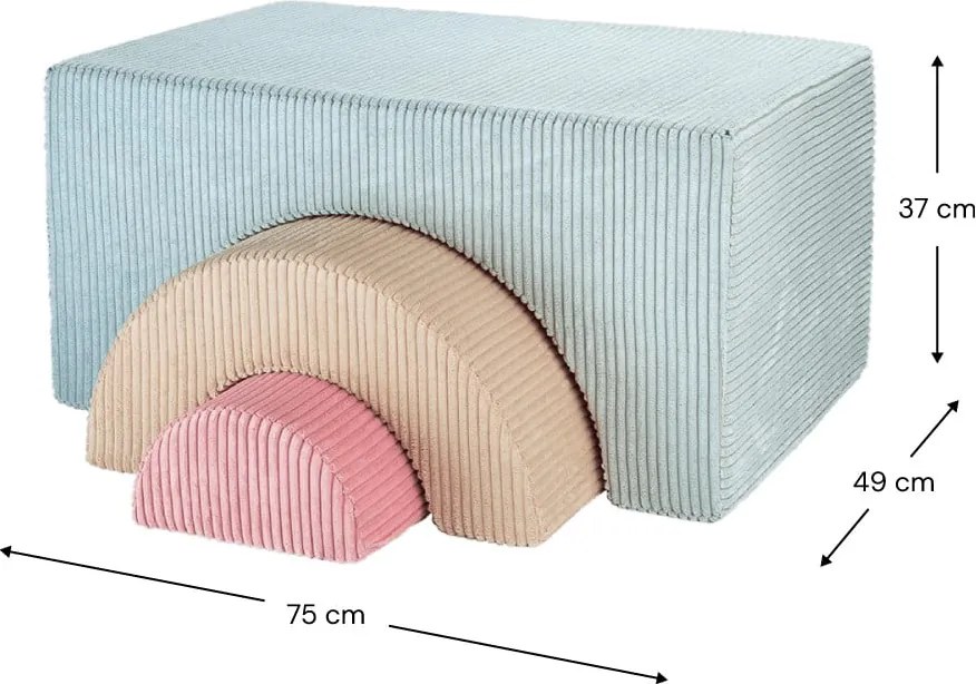 Manšestrové pěnové hřiště v mentolové barvě 75x49x37 cm Rainbow Montessori – Wigiwama