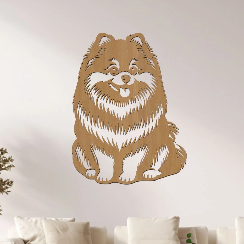 dřevo života Dřevěný obraz psa Pomeranian Zvolte rozměr (cm): 45x60, Zvolte barvu dekoru: Černá