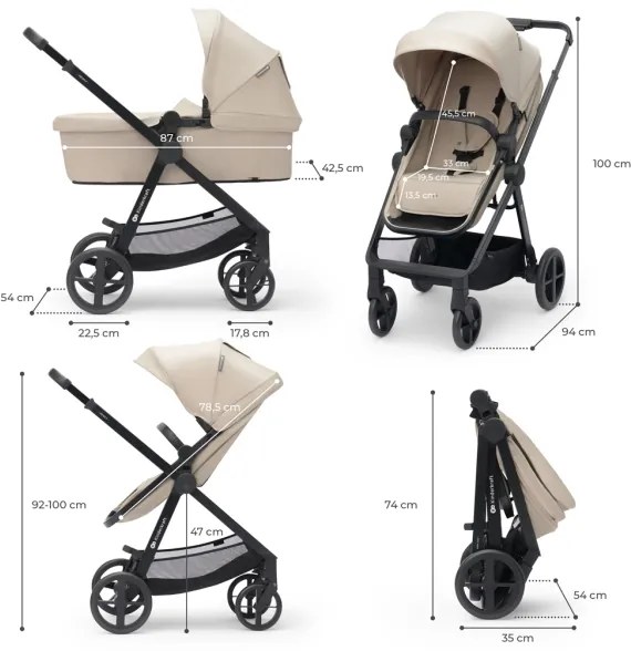 KINDERKRAFT - Kombinovaný kočárek 3v1 NEWLY Sand beige + autosedačka MINK PRO