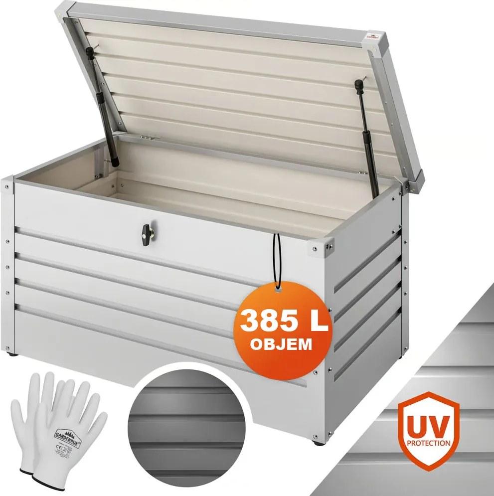 Kovový úložný box METALBOX, 385L, 120×62×63 cm, šedá Gardebruk