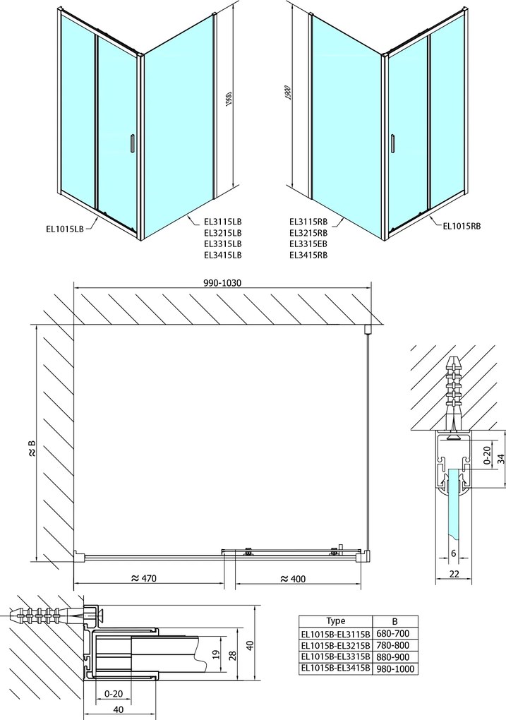 Polysan EASY BLACK sprchové dveře 100 x 190 cm čiré sklo EL1015B