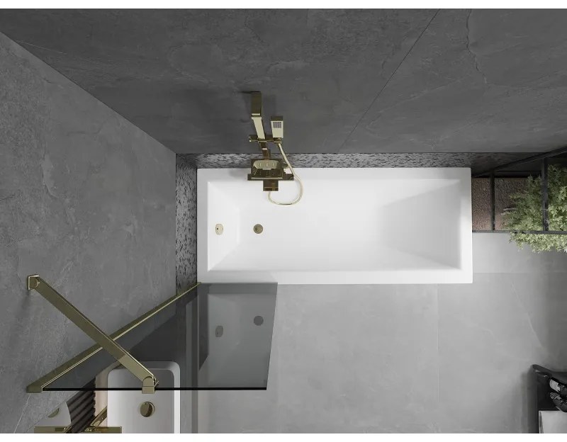 Mexen Next, vanová zástěna 1-křídlová 50 x 150 cm, fixní křídlo, 6 mm šedé sklo, zlatý profil, 895-050-000-00-40-50