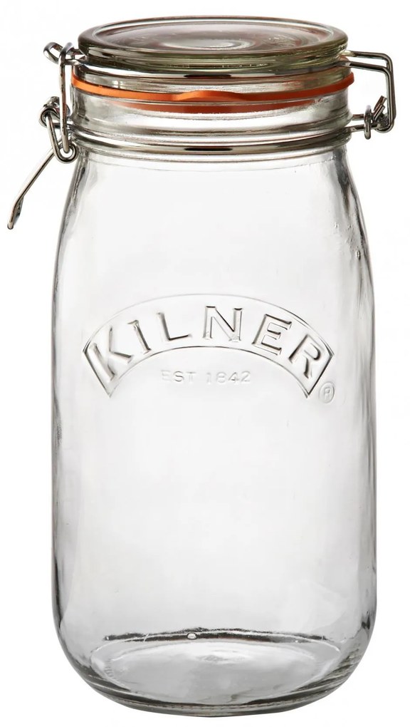 KILNER Kulatá zavařovací sklenice s klipem 1,5 l, čirá barva, sklo