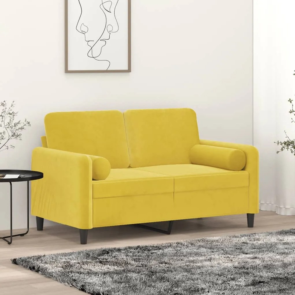 2místná pohovka s polštáři žlutá 120 cm samet 3200877