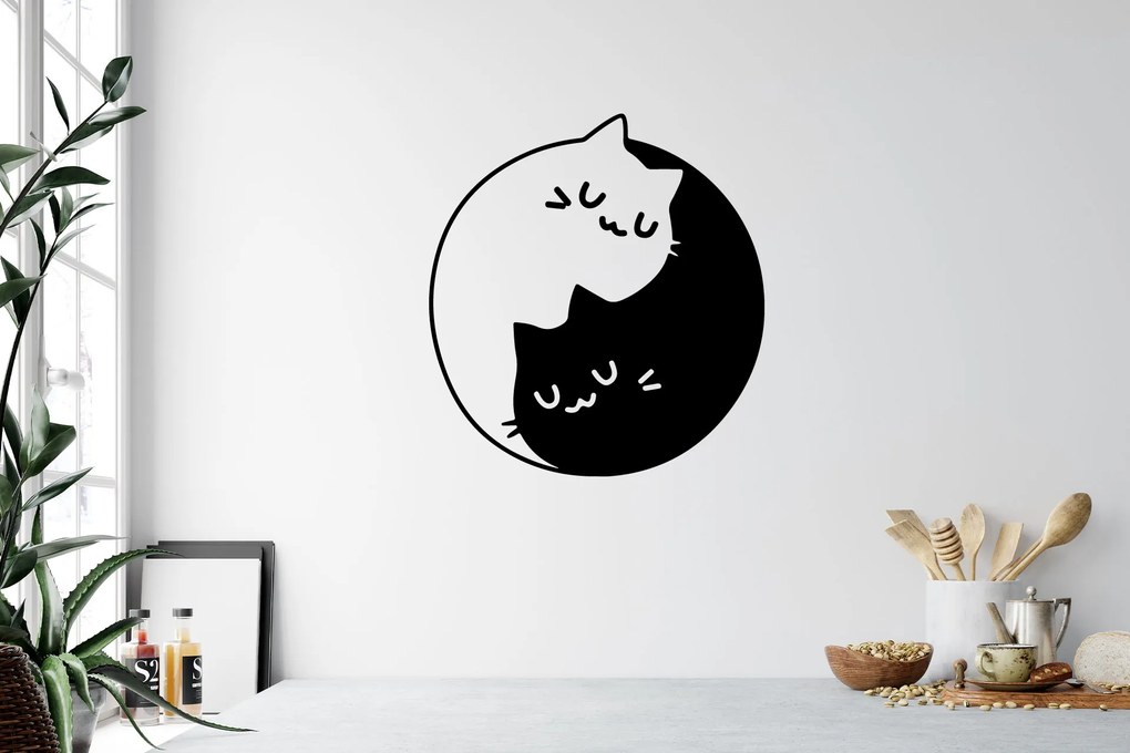 Lepy.cz Samolepka na zeď Yin a yang Kočka Velikost (šířka x výška): 50x54cm, Barevná varianta: Karafiátová růžová