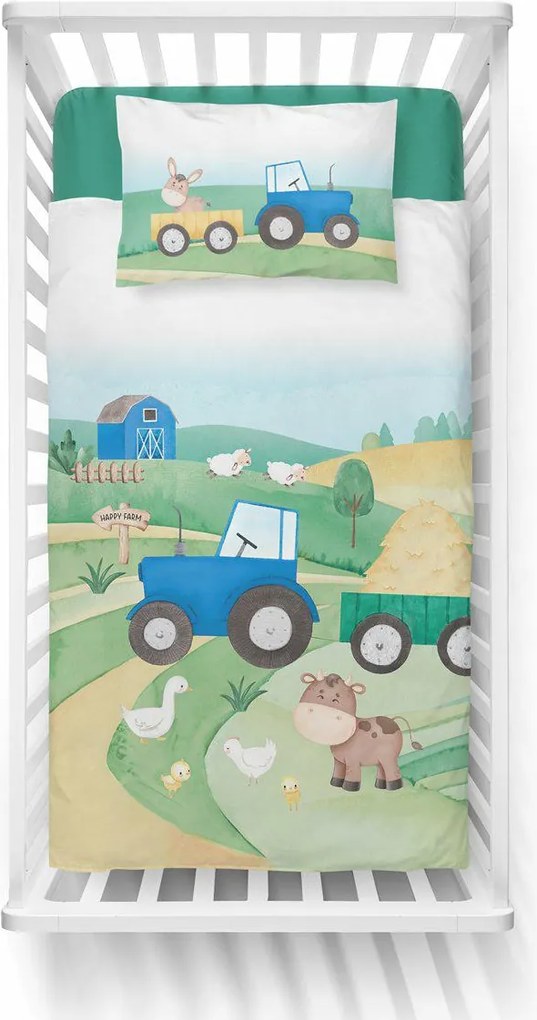 Detexpol Dětská bambusová sada ložního prádla 90x120 s modrým farmářským traktorem – 4785 B – Baby Bamboo