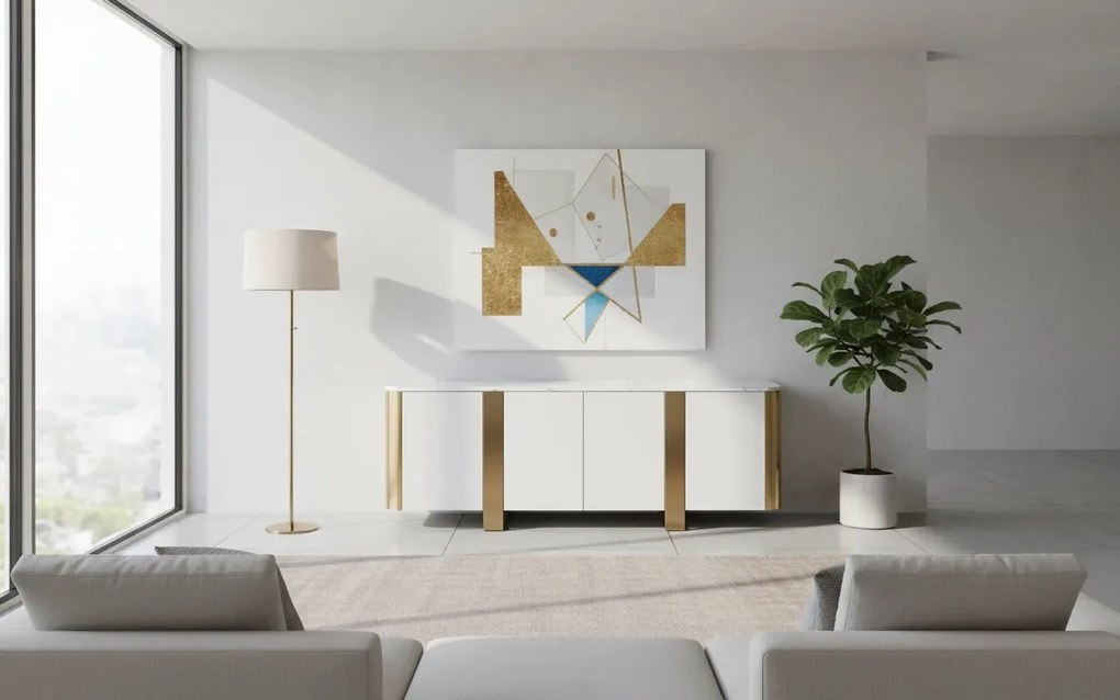 Komoda Stilig ST921 200 cm bílá/zlatá/mramor