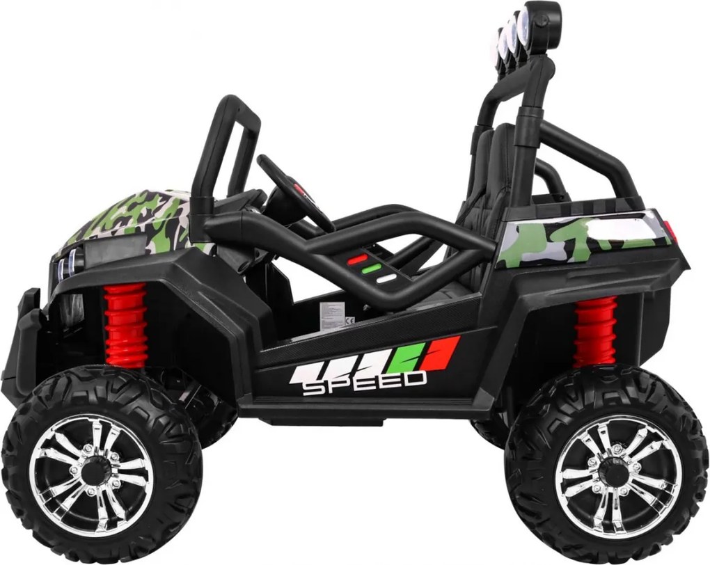 Ramiz Terénní bugina pro děti maskáčová + pohon 4x4 + dálkové ovládání + nosič zavazadel + rádio MP3 + LED