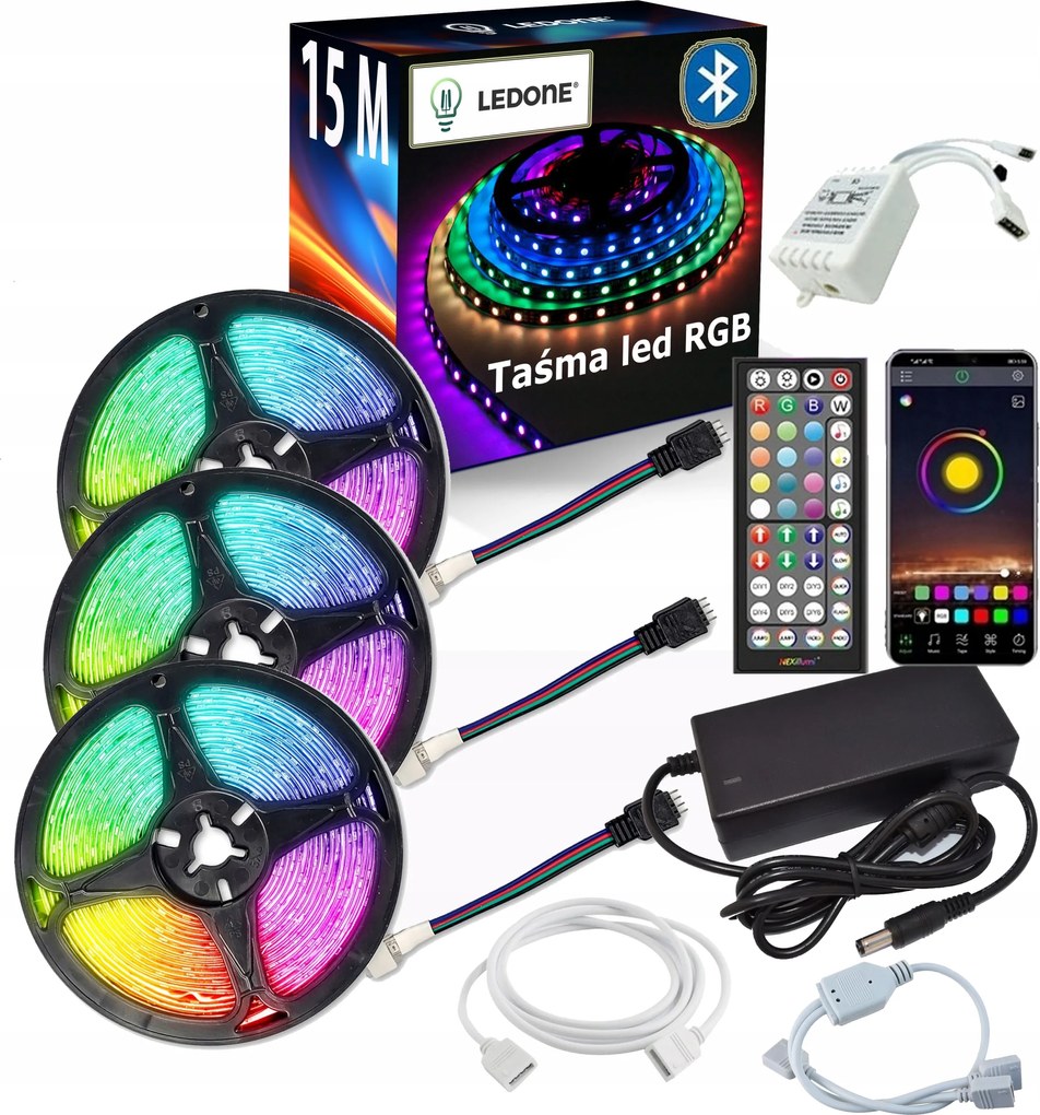 Led pásek 15M Rgb 5050 Bluetooth Mobilní Aplikace Dálkový Ovladač Hudba Sada 12V