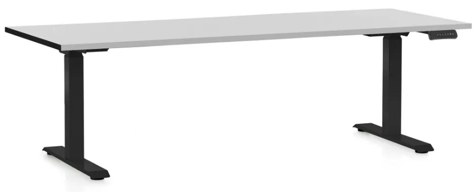 Výškově nastavitelný stůl OfficeTech D, 200 x 80 cm, černá podnož, světle šedá