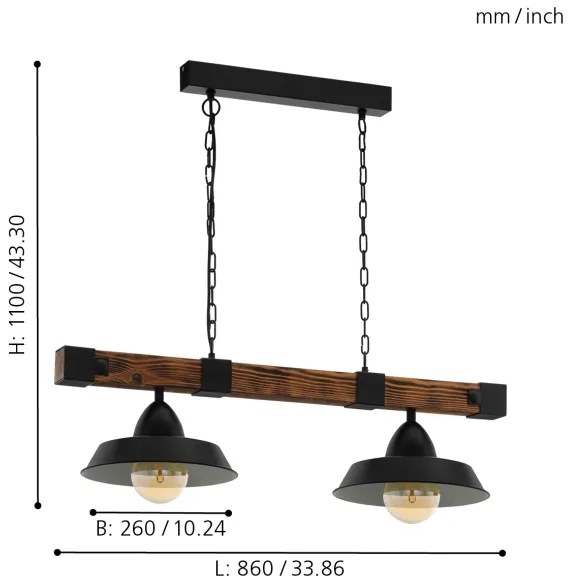 Eglo 44085 - Lustr na řetězu OLDBURY 2xE27/60W/230V