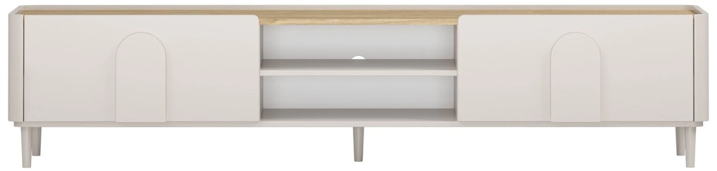 TV stolek Amilio 220 cm na nožkách - kašmírová / dub olejovaný / kašmírové úchytky