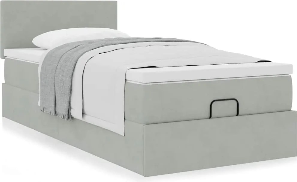 Osmanský rám postele s matrací světle šedá 90x200cm samet 3311675