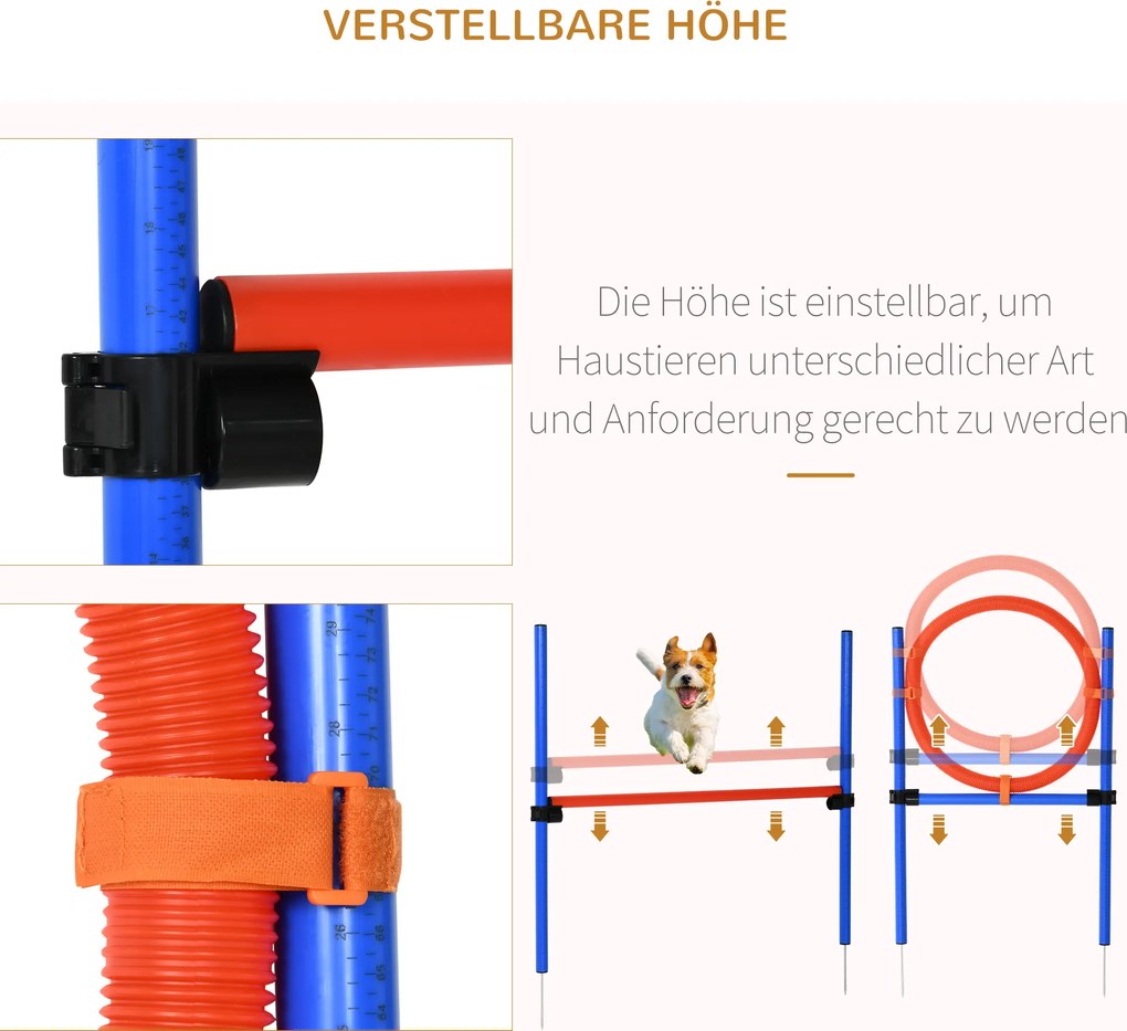 Výcvikové zařízení pro psy PawHut Agility, cvičební sada pro agility, tréninkový areál pro psí sporty 3 v 1, modrá+červená | Aosom