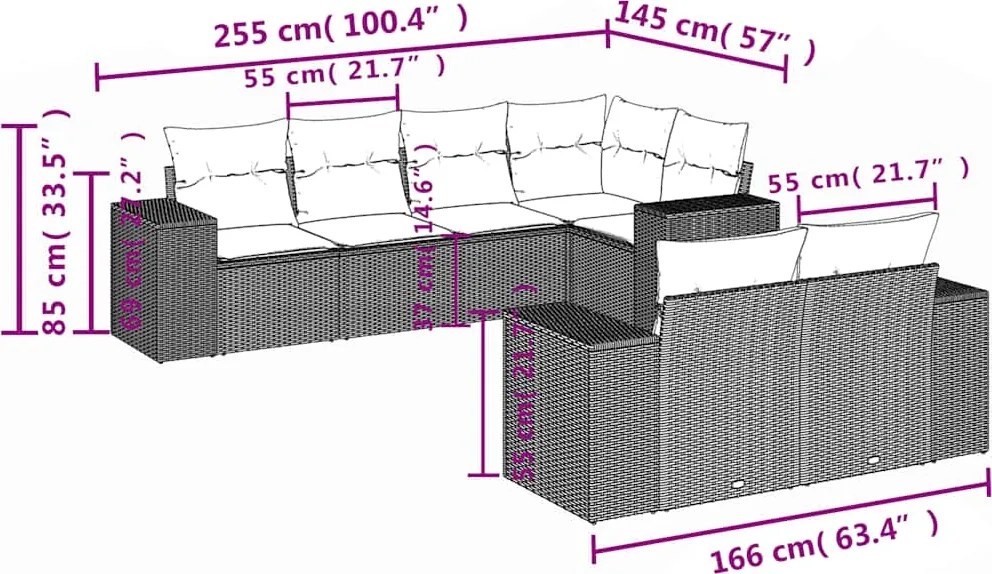 7dílná zahradní sedací souprava s poduškami černá polyratan 3222804