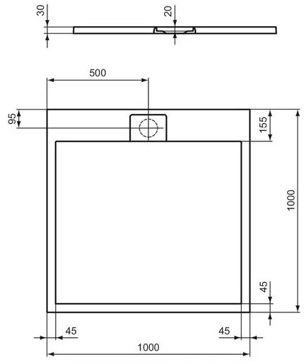 Ideal Standard i.Life Sprchová vanička litá 100 x 100 cm, úhlově šedá T5234FV