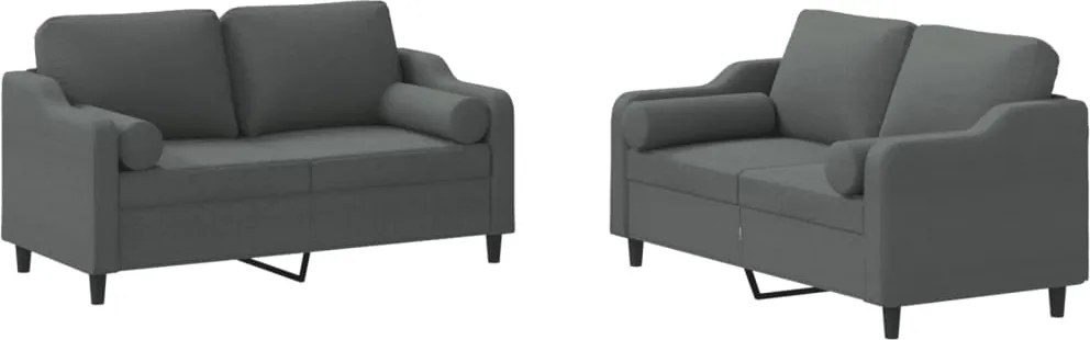 2dílná sedací souprava s polštáři tmavě šedá textil 3201819