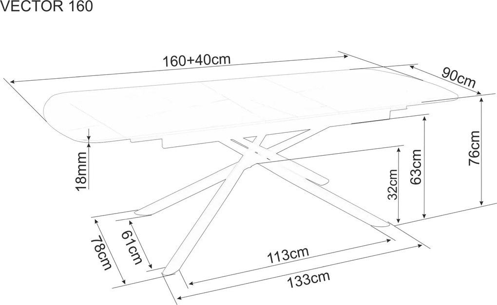 Jídelní rozkládací stůl Vector 160/200 cm keramika černý