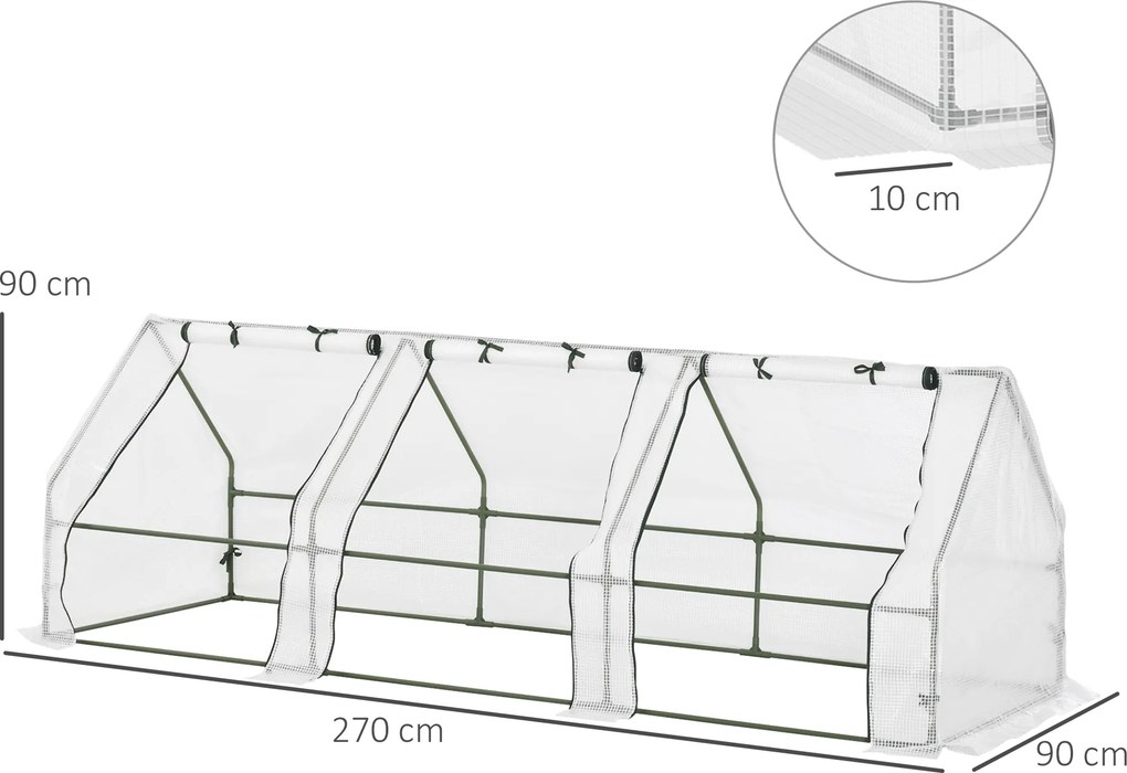 Outsunny skleník na rajčata 270x90x90 cm, chladicí rám z bílého plastu, ideální pro rostliny a zeleninu